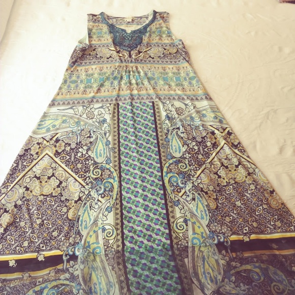 World unity | Dresses | World Unity Multi Colored Maxi Dress With Sheer ...